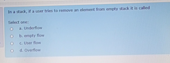 Solved In a stack, if a user tries to remove an element from | Chegg.com