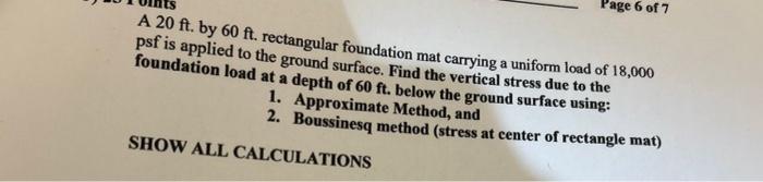 Solved A 20ft. by 60ft. rectangular foundation mat carrying | Chegg.com