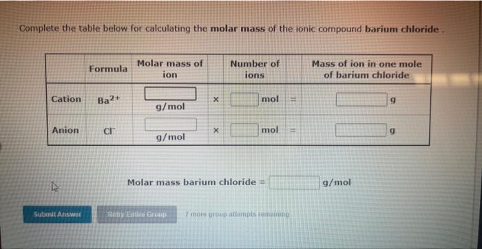 Solved Complete the table below for calculating the molar | Chegg.com