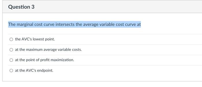 Solved The marginal cost curve intersects the average | Chegg.com