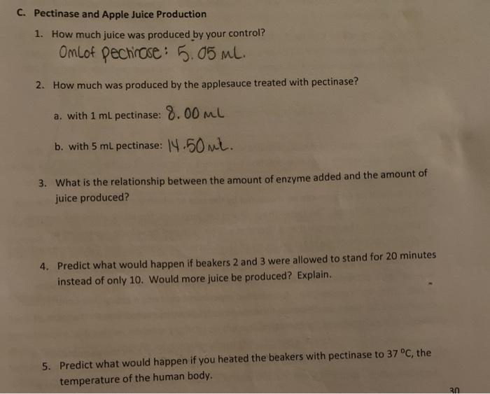 Solved C. Pectinase and Apple Juice Production 1. How much | Chegg.com