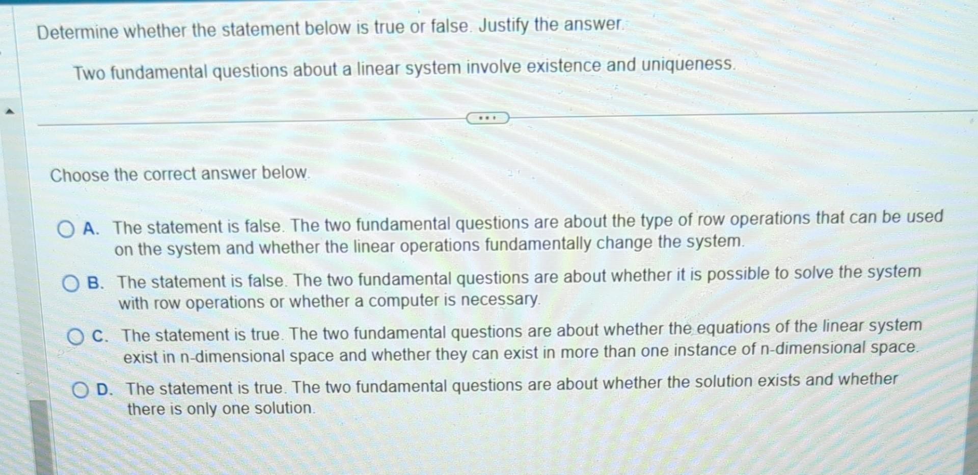 Solved Determine whether the statement below is true or | Chegg.com