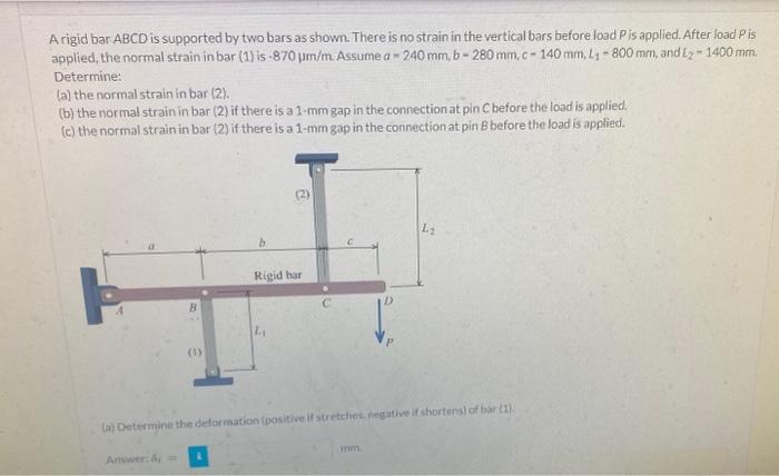 Solved A rigid bar ABCD is supported by two bars as shown. | Chegg.com