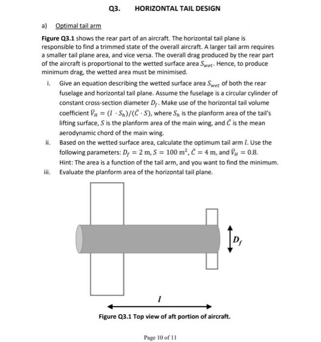 Solved a) Optimal tail arm Figure Q3.1 shows the rear part | Chegg.com