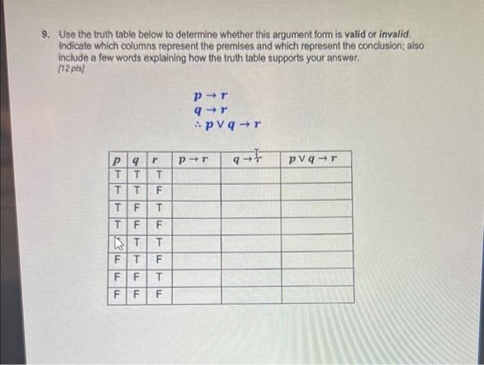 Solved 9. Use the truth table below to determine whether | Chegg.com