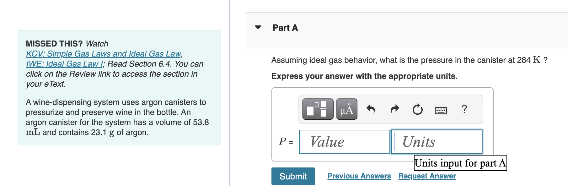Solved Part AMISSED THIS? WatchKCV: Simple Gas Laws and | Chegg.com