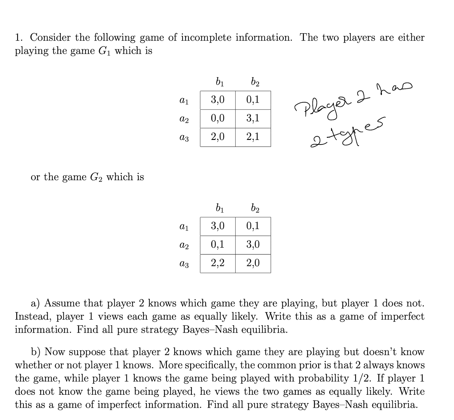 Consider the following game of incomplete | Chegg.com