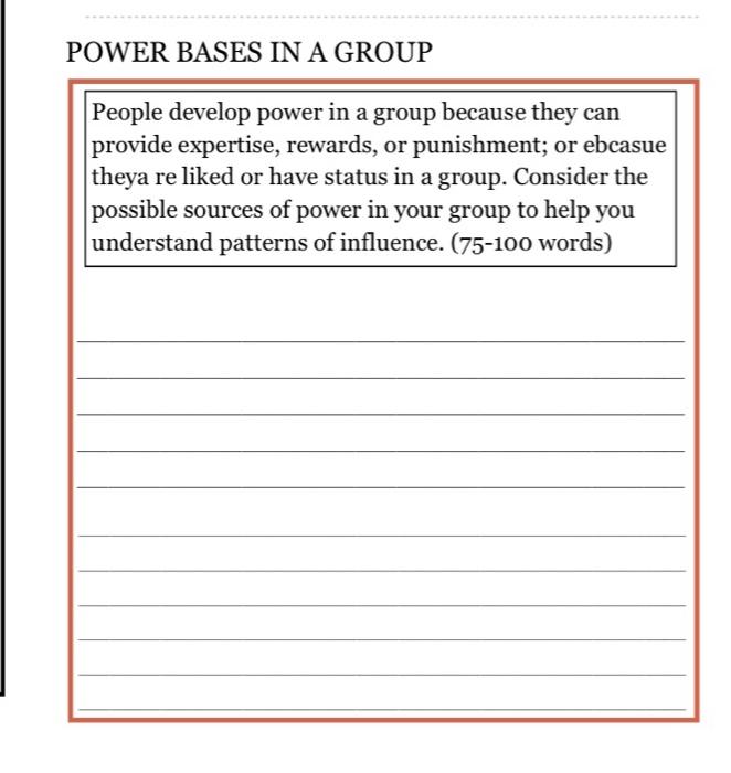 Solved POWER BASES IN A GROUP People develop power in a | Chegg.com