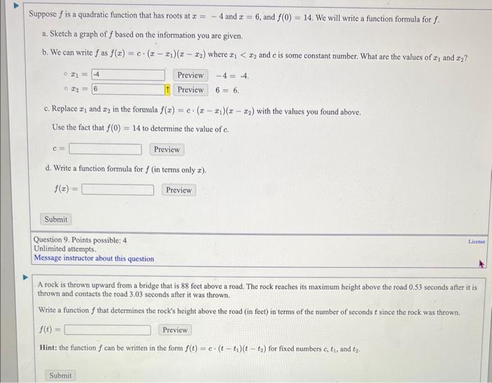 Solved Suppose f is a quadratic function that has roots at | Chegg.com