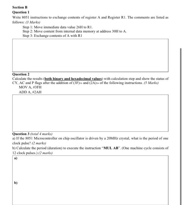 Solved Question 1 Write 8051 instructions to exchange | Chegg.com