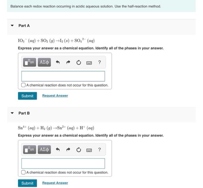 Solved Balance each redox reaction occurring in acidic | Chegg.com