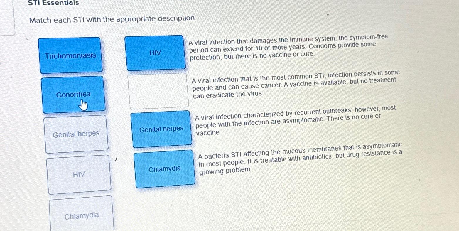 Solved STI EssentialsMatch each STI with the appropriate | Chegg.com