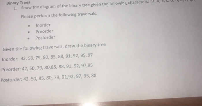Solved Binary Trees 1 Show The Diagram Of The Binary Tree 0783