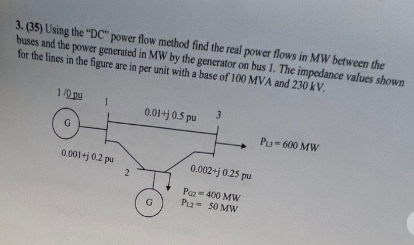 Solved (35) ﻿Using the "DC" ﻿power flow method find the real | Chegg.com