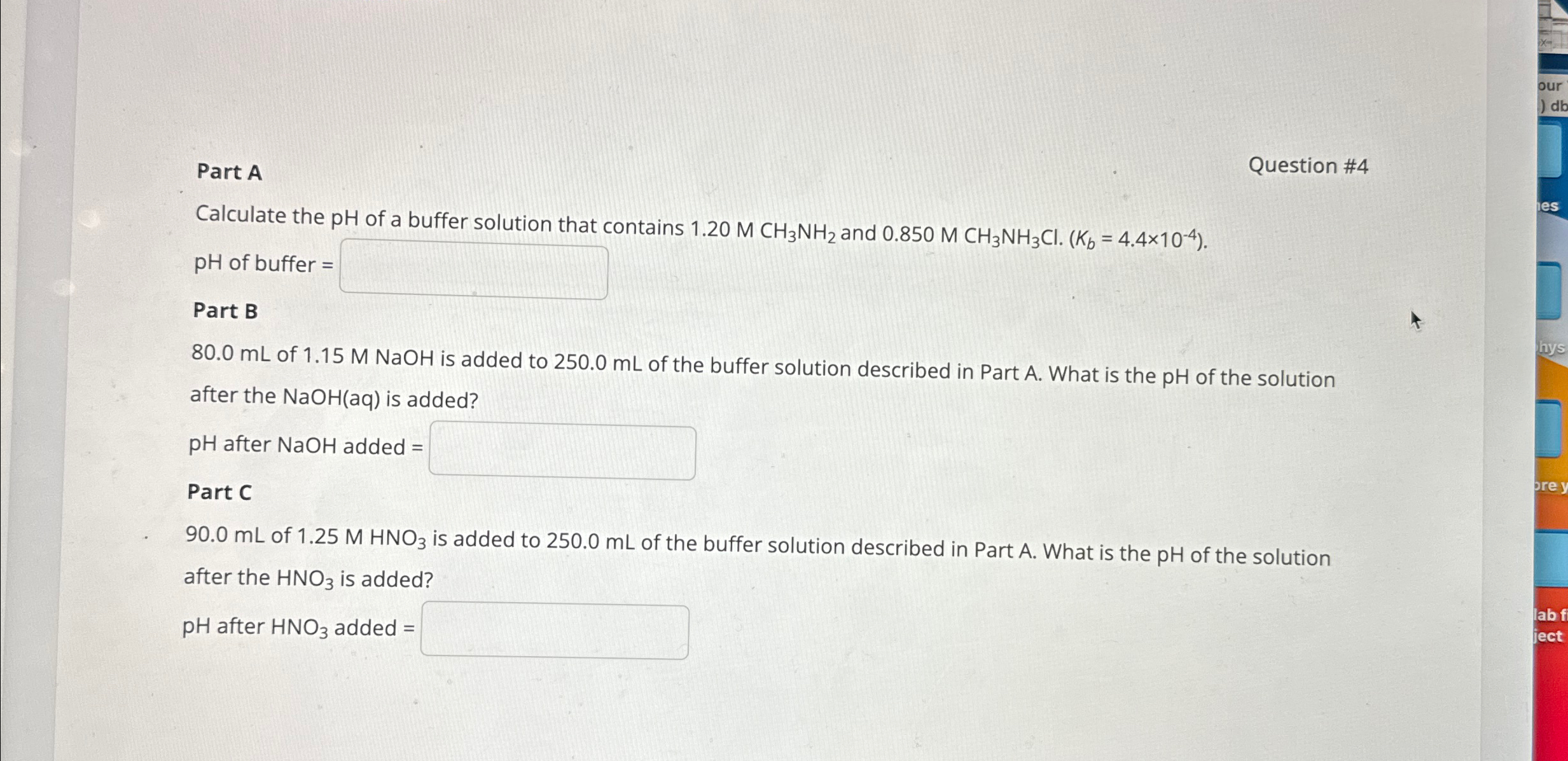 Part AQuestion #4Calculate the pH ﻿of a buffer | Chegg.com