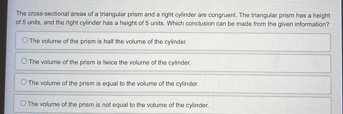 Solved The Cross Sectional Areas Of A Triangular Prism And A