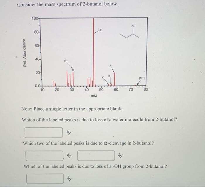 Solved Consider the mass spectrum of 2-butanol below. 100 OH | Chegg.com