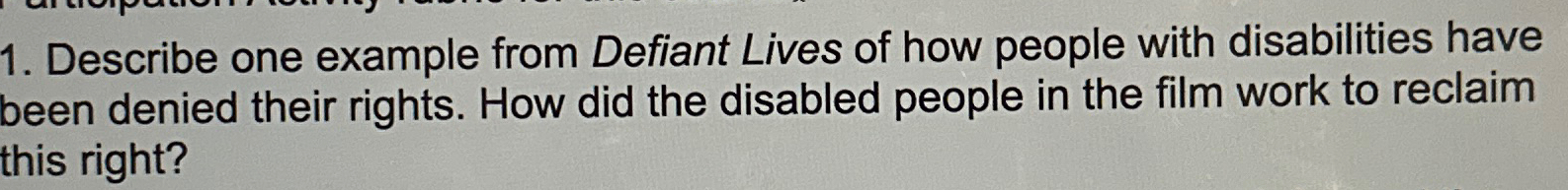 Solved Describe one example from Defiant Lives of how people | Chegg.com