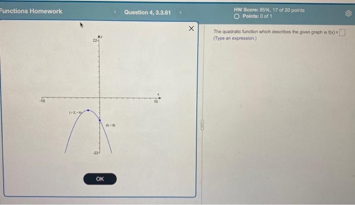 Solved The ouadratic function which describes the given | Chegg.com