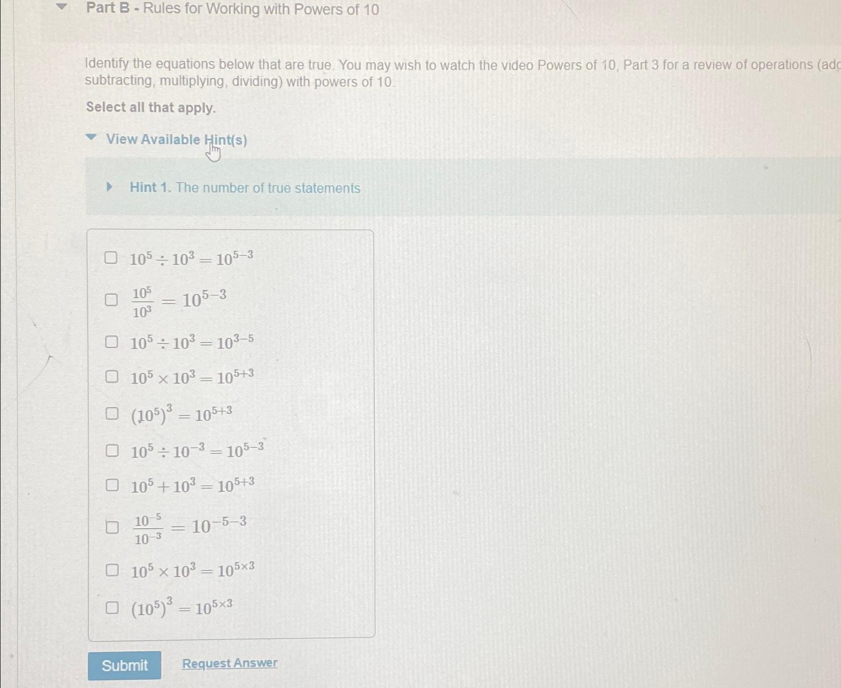Solved Part B - ﻿Rules for Working with Powers of 10Identify | Chegg.com