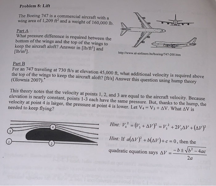 Solved Problem 8 Lift The Boeing 747 Is A Commercial Chegg