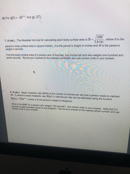Solved (b) For g(t) = -2t2), find g(-27). 3131 HW 7. (4 | Chegg.com