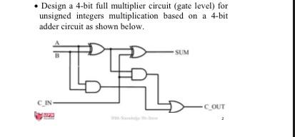 Solved Design a 4-bit full multiplier circuit (gate level) | Chegg.com