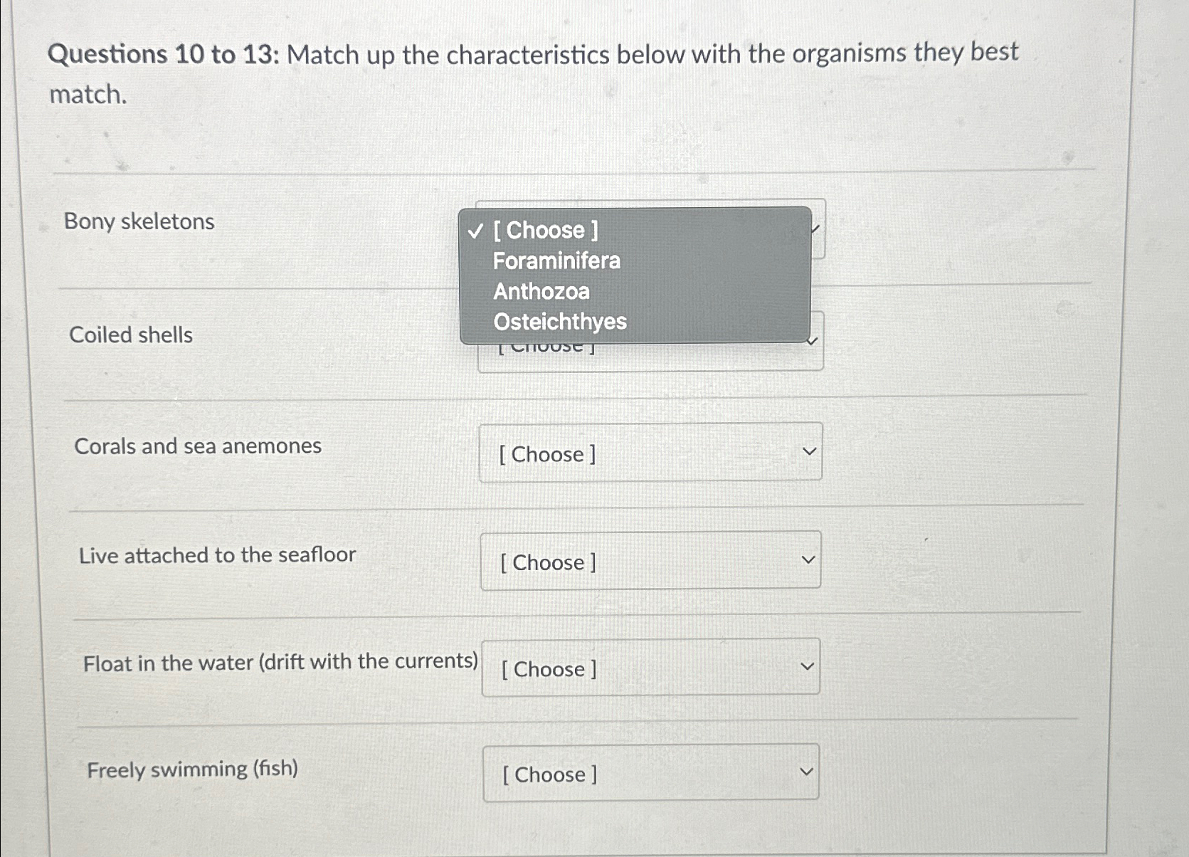 Solved Questions 10 ﻿to 13: Match up the characteristics | Chegg.com