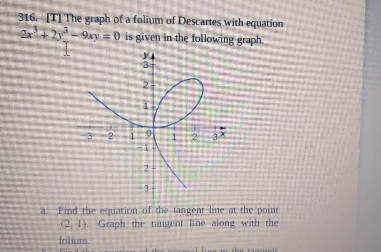 Solved 316. [T] The graph of a folium of Descartes with | Chegg.com