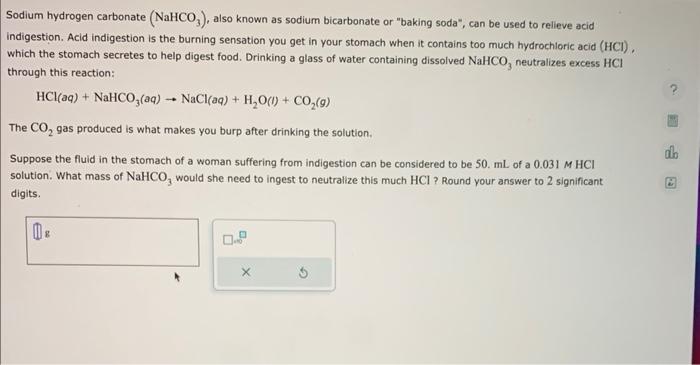Solved Sodium hydrogen carbonate (NaHCO3), also known as | Chegg.com
