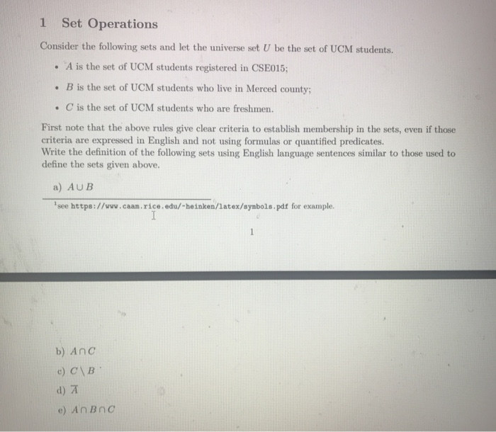 Solved 1 Set Operations Consider the following sets and let | Chegg.com
