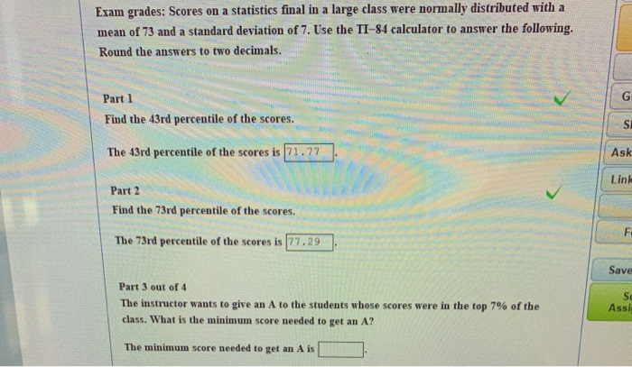 Solved Exam grades: Scores on a statistics final in a large | Chegg.com