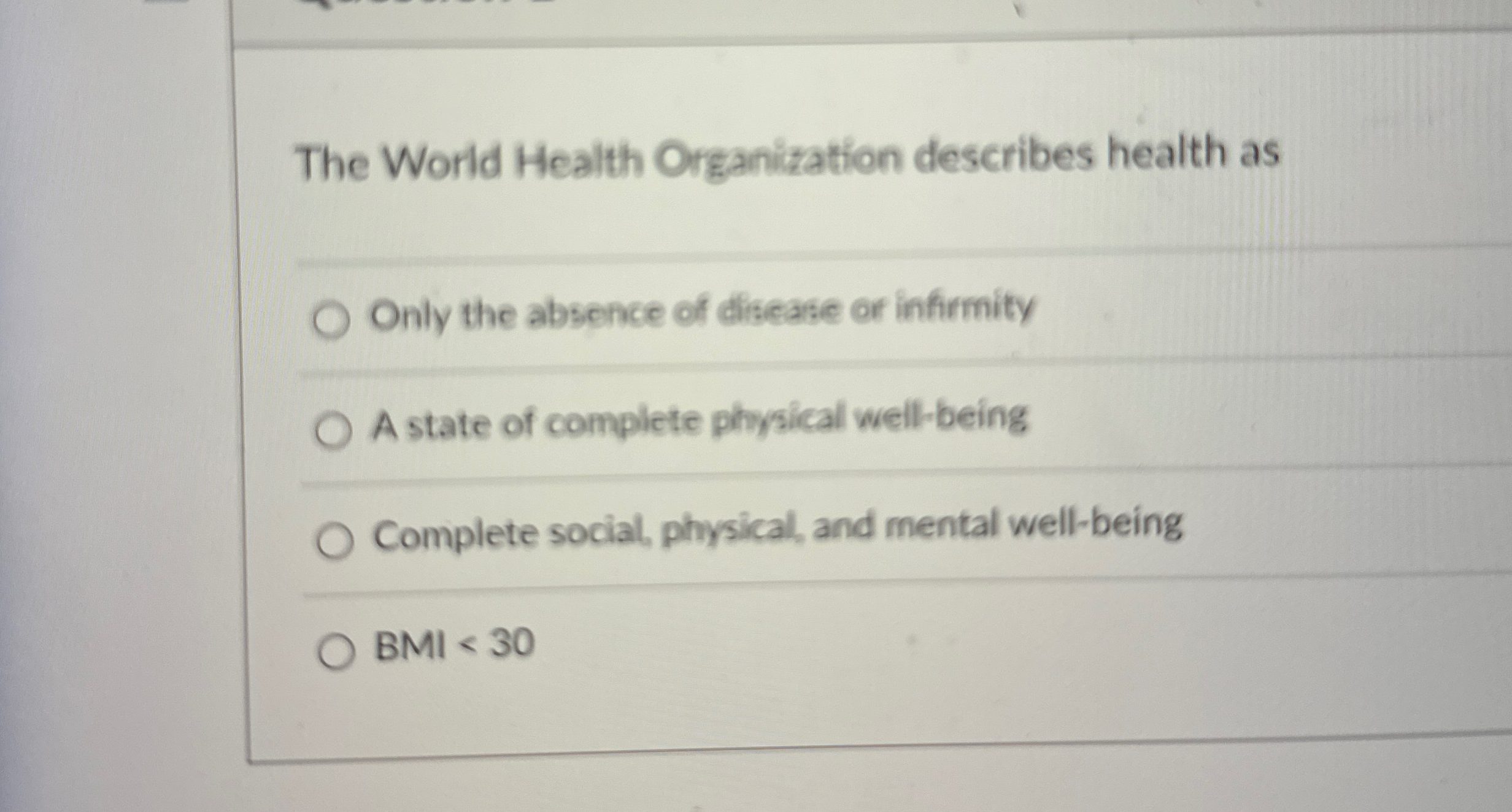 Solved The World Health Organization describes health | Chegg.com