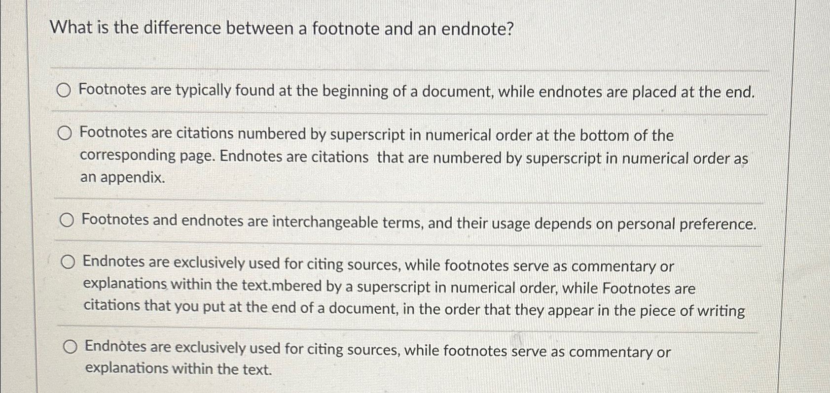 Solved What is the difference between a footnote and an | Chegg.com