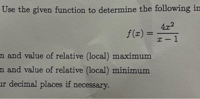 Solved Use the given function to determine the following in | Chegg.com