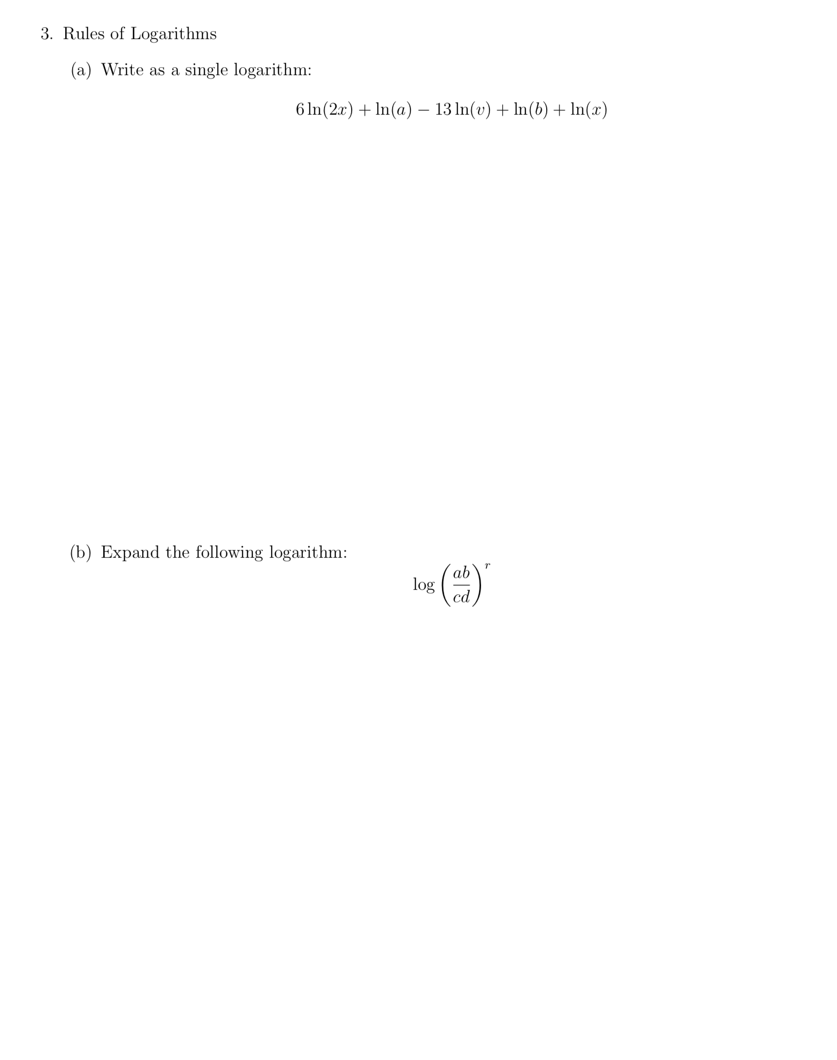 Solved Rules of Logarithms(a) ﻿Write as a single | Chegg.com