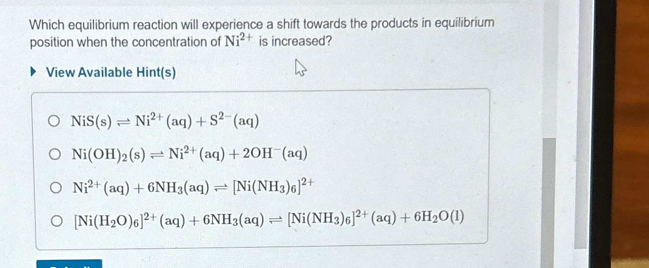 Solved Which equilibrium reaction will experience a shift | Chegg.com