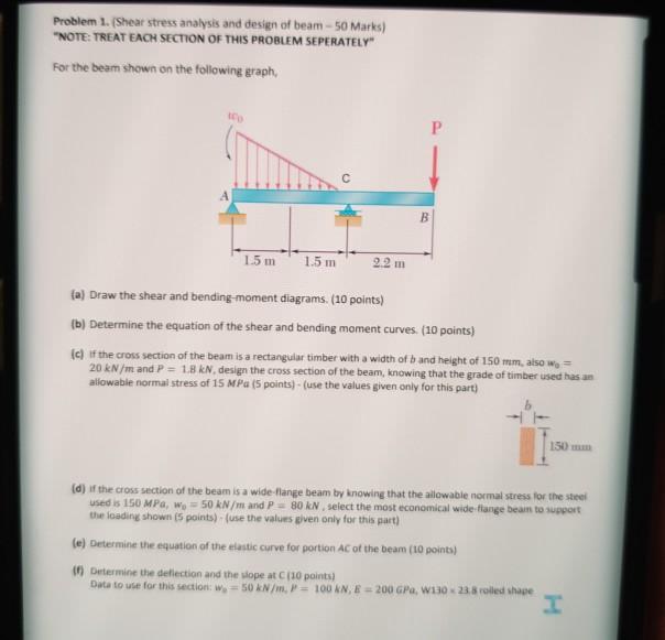 Solved Problem 1. (Shear stress analysis and design of beam | Chegg.com