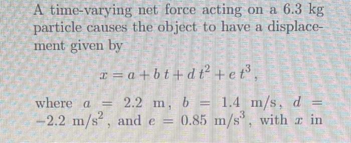 Solved A time-varying net force acting on a 6.3 kg particle | Chegg.com