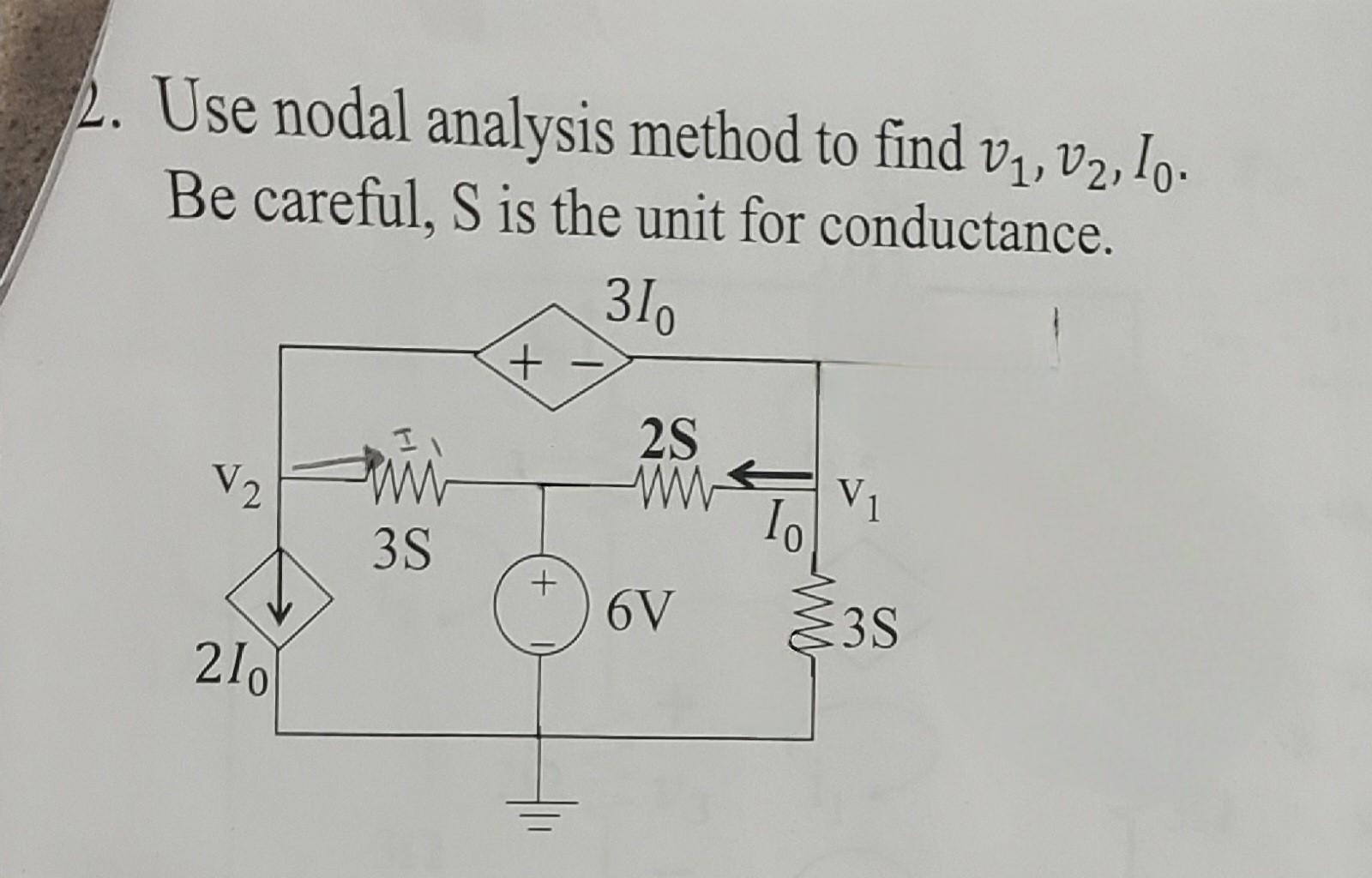 Solved Use nodal analysis method to find v1,v2,I0. Be | Chegg.com