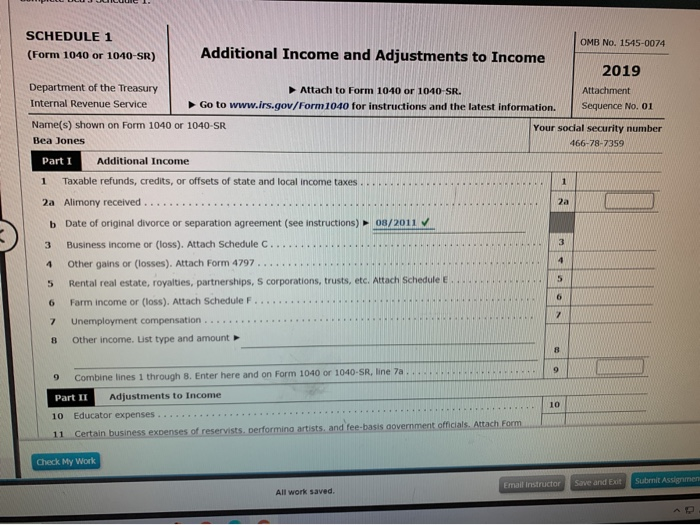Instructions Form 1040 Schedule 1 Schedule A Form | Chegg.com