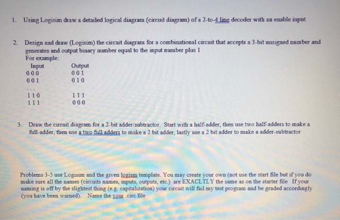 1. Using Logisim draw a detailed logical diagram | Chegg.com
