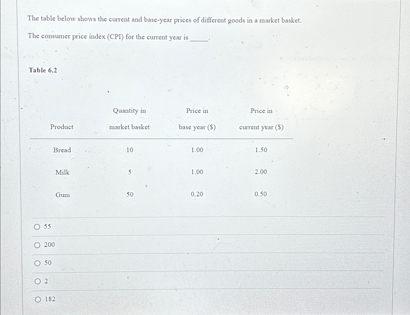 Solved The table below shows the current and base-year | Chegg.com