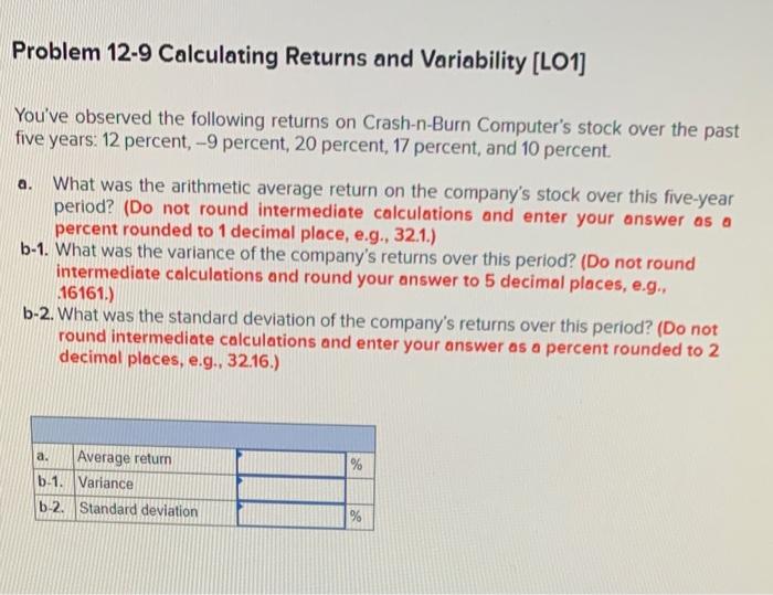 Solved Problem 12-9 Calculating Returns and Variability | Chegg.com