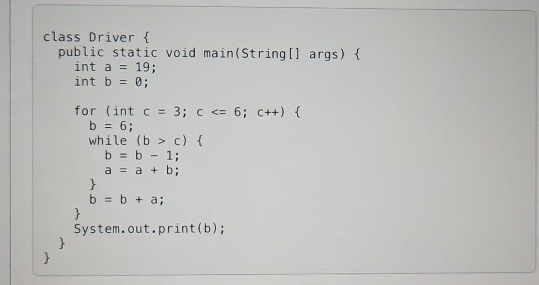 Solved class Driver {public static void main(String[] | Chegg.com