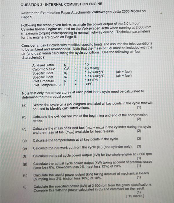 Solved QUESTION 3 INTERNAL COMBUSTION ENGINE Refer to the | Chegg.com
