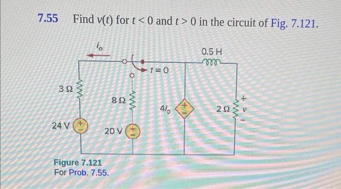 Solved .55 Find v(t) for t 0 in the circuit of Fig. | Chegg.com