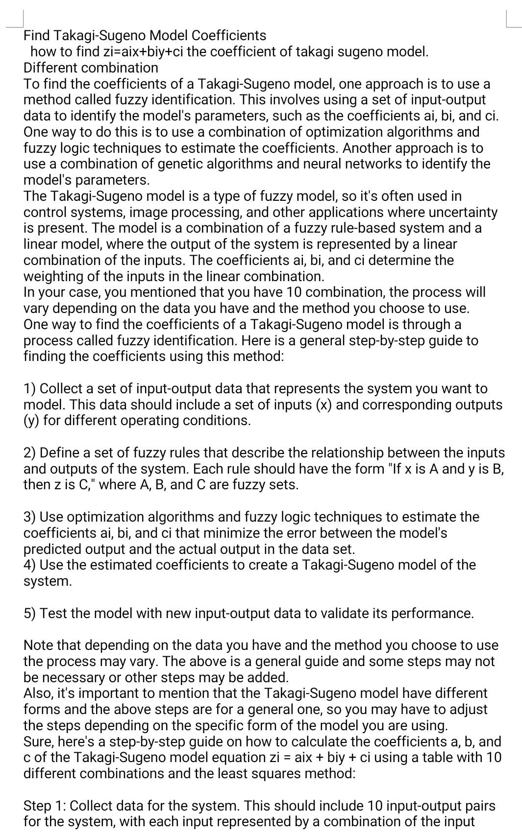 Solved Find Takagi Sugeno Model Coefficients How To Find