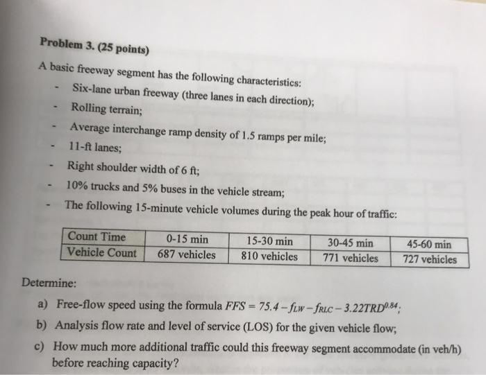 Solved Problem 3. (25 points) A basic freeway segment has | Chegg.com