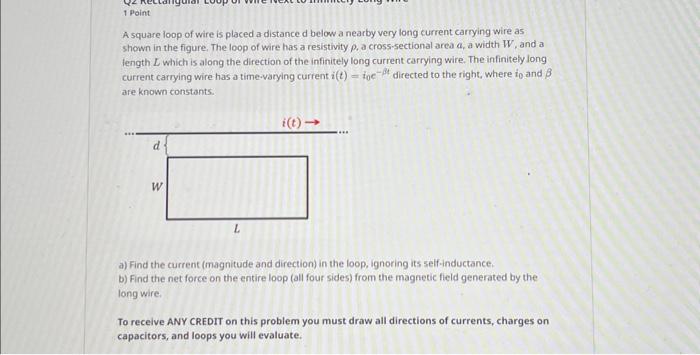 Solved A square loop of wire is placed a distance d below a | Chegg.com